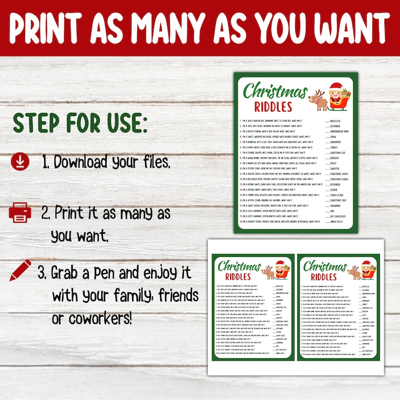 Christmas Riddles Game Printable, Christmas Party Game Kids, Christmas ...