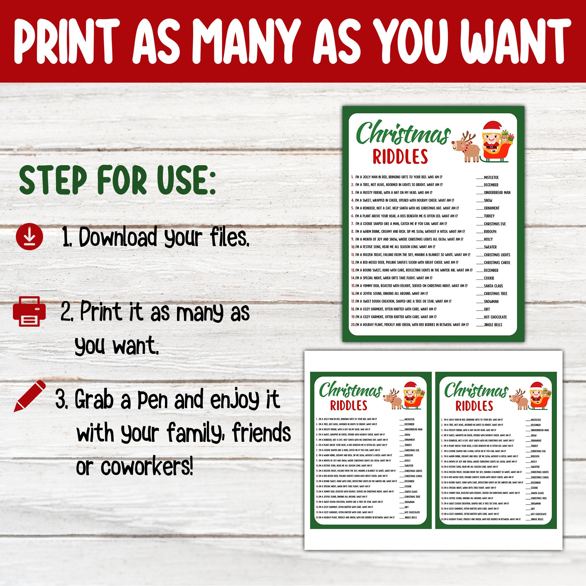 Christmas Riddles Game Printable, Christmas Party Game Kids, Christmas ...