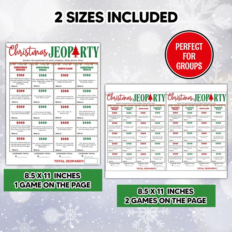Christmas Jeopardy Game, Holiday Trivia, Family Party (digital Download ...