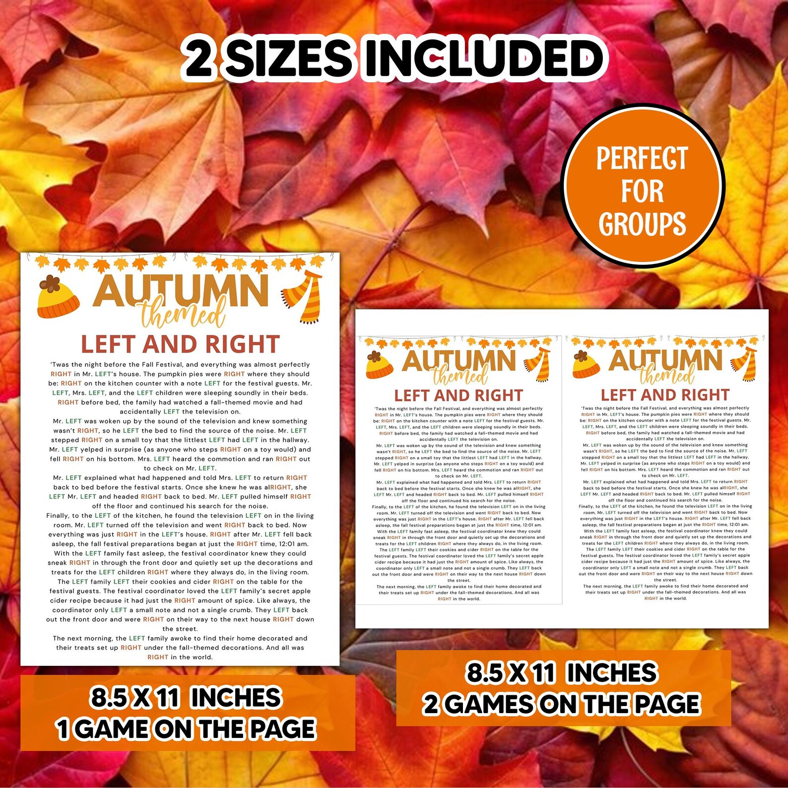 Fall Left Right Game, Left Right Story Pass the Gift Prize Exchange ...