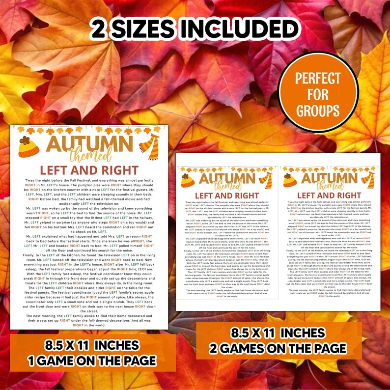 Fall Left Right Game, Autumn Party Prize Exchange (digital Download) - Etsy
