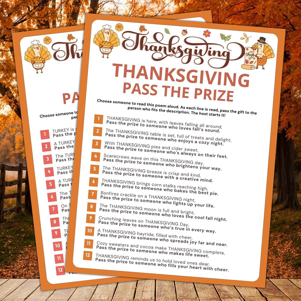 Thanksgiving Pass the Prize Game, Fall Family Activity (printable) - Etsy