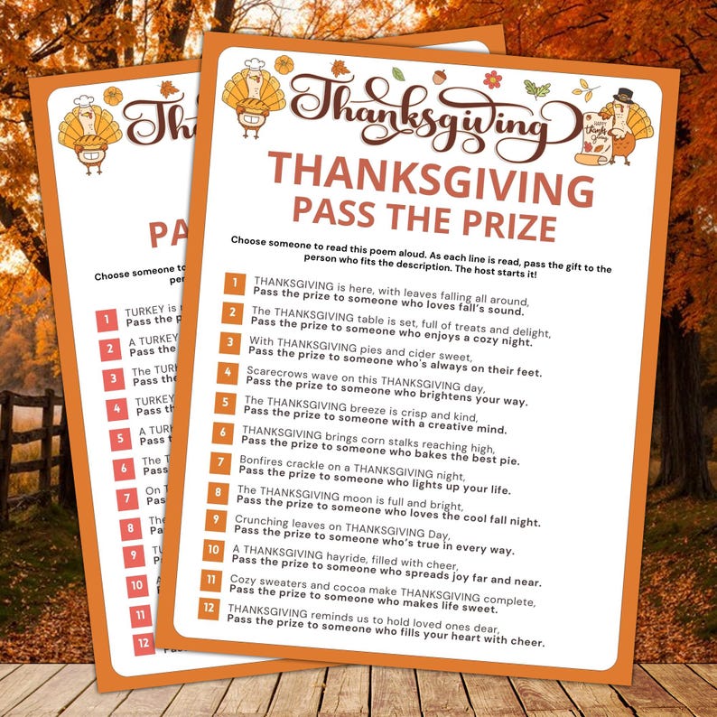 Thanksgiving Pass the Prize Game, Fall Family Activity (printable) - Etsy