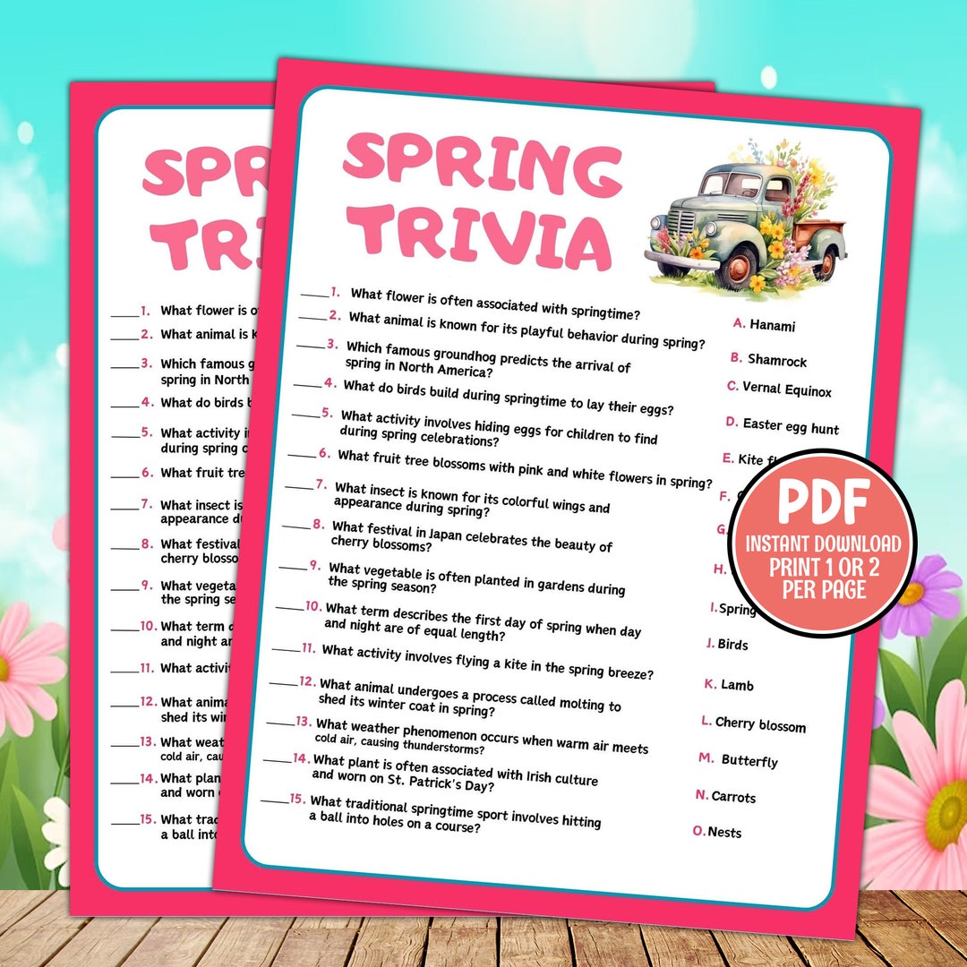 Spring Trivia Game, Printable Spring Game, Fun Spring Games, Spring ...