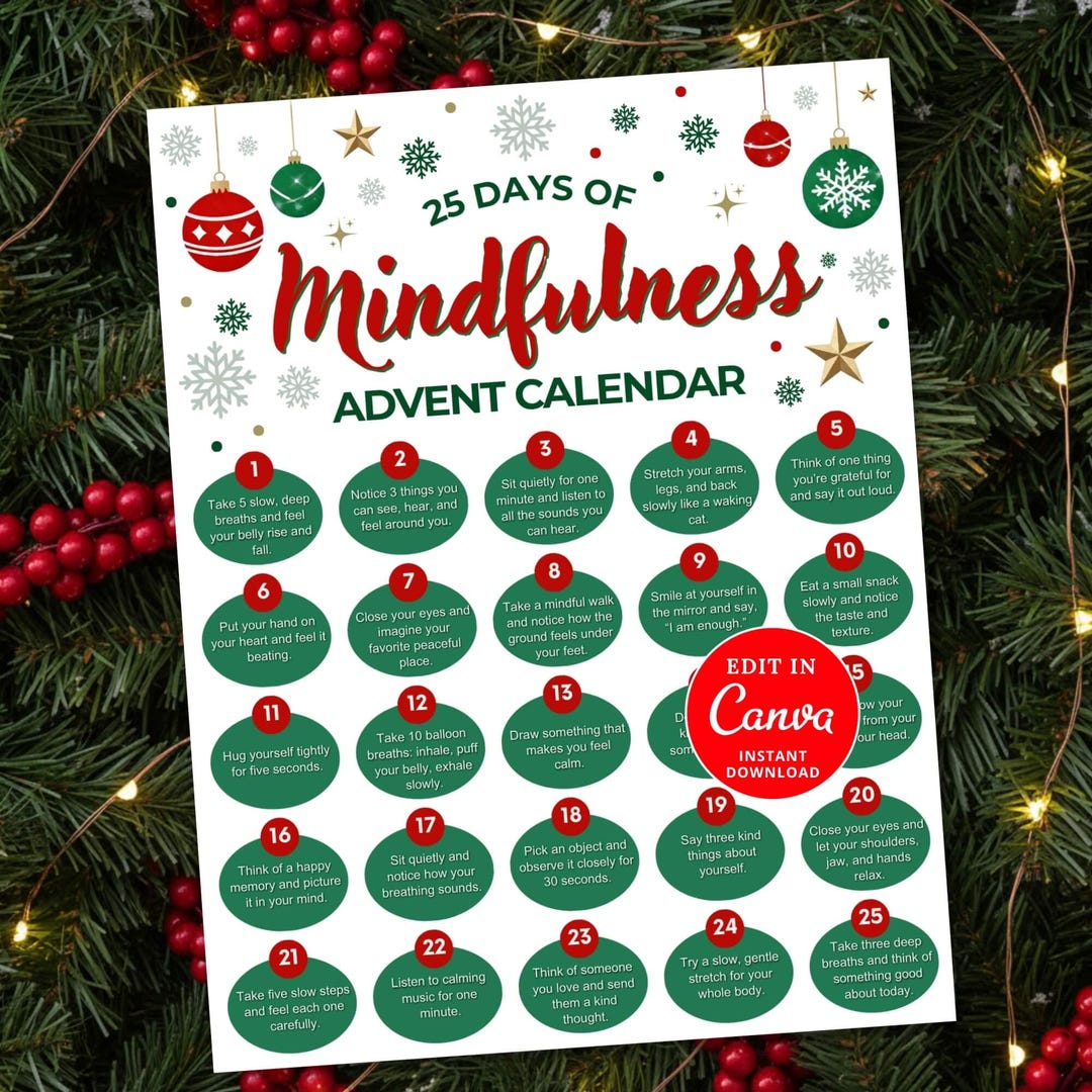 Christmas Advent 25 Days Calendar: Mindful Activities for Adult Kids ...