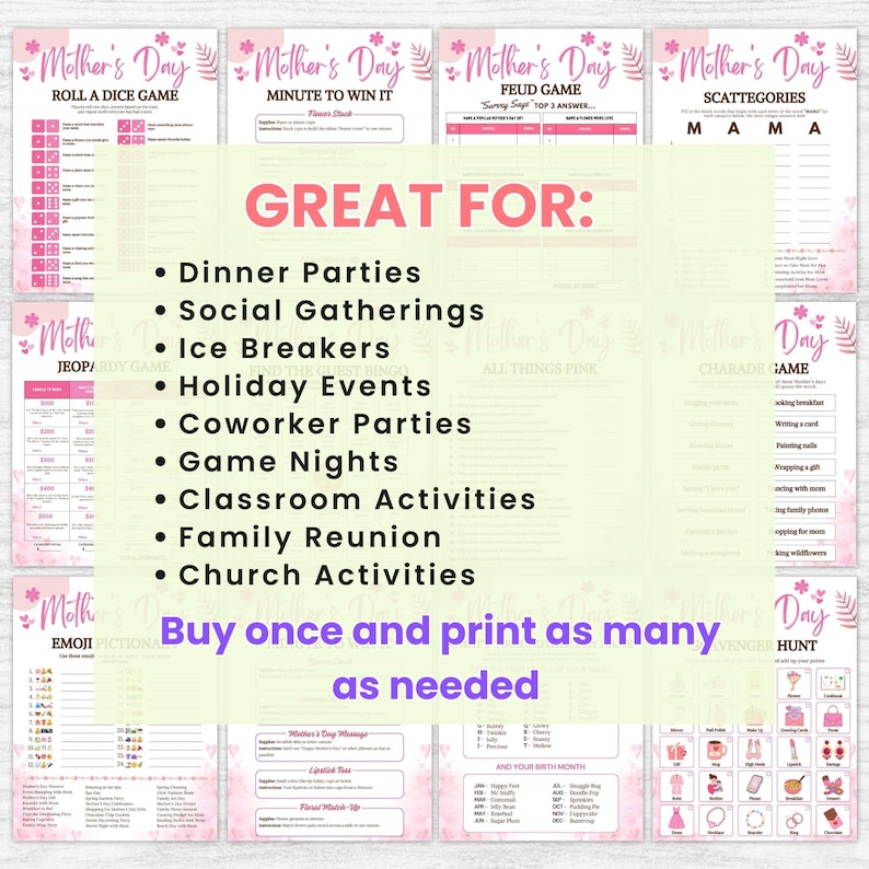 Mother's Day Games Bundle, Printable Party Games (digital Download) - Etsy