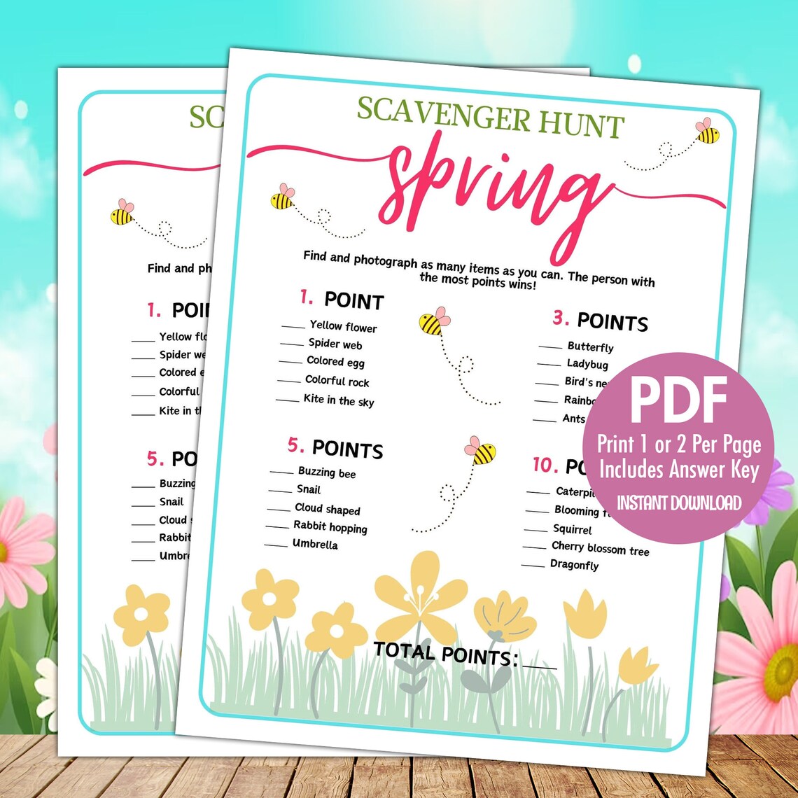 Spring Scavenger Hunt, Printable Spring Party Game for Kids & Adults ...