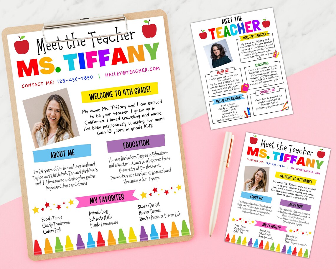 Colorful Meet the Teacher Editable Template Letter Flyer Set - Etsy