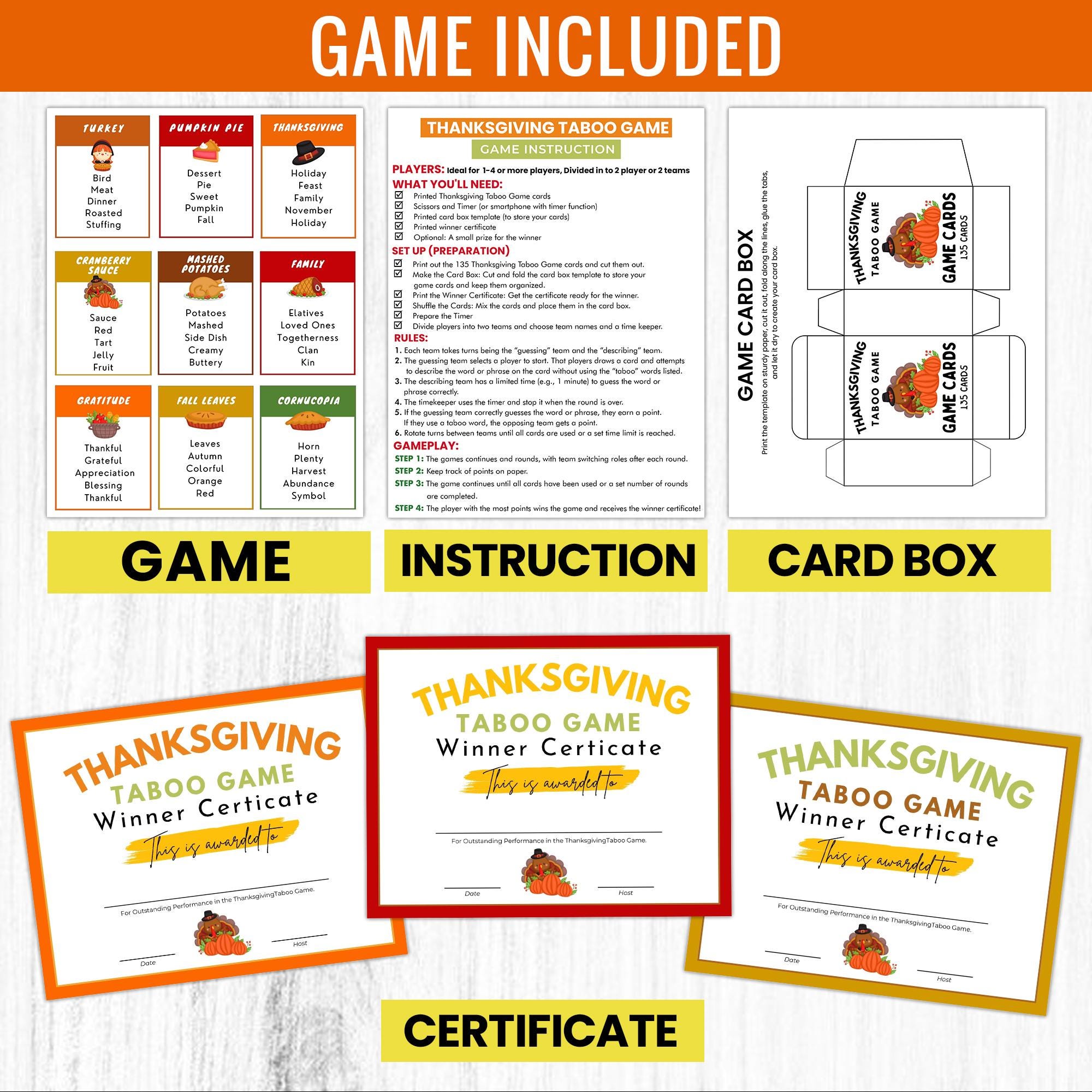 Thanksgiving Taboo Game, Fall Autumn Words Card Game, Family Reunion ...