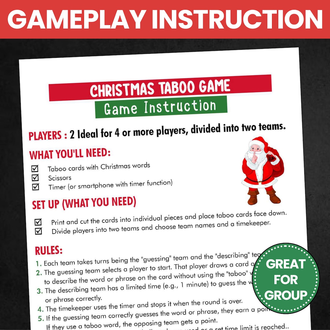 Christmas Taboo Game Christmas Party Game Don't Say Forbidden Words ...
