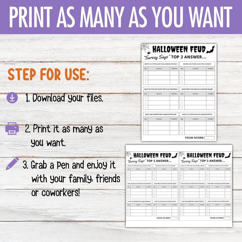 Halloween Friendly Feud Game, Printable Party Game (digital Download ...