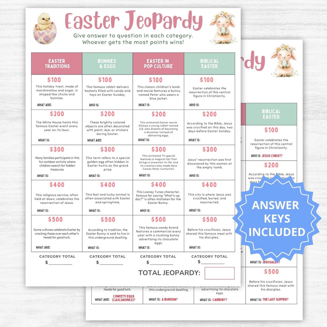 Easter Jeopardy Game, Easter Trivia Party Game, Printable Game, Easter ...