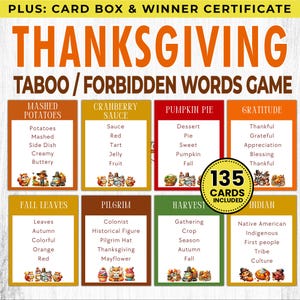 Thanksgiving Taboo Game, Printable Fall Activity, Thanksgiving Party ...