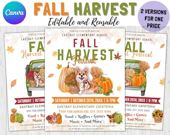 Editable Fall Festival Flyer Template, Harvest Invitation, Fundraiser ...