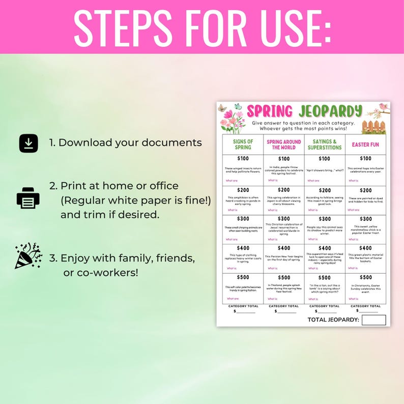 Spring Jeopardy Game, Printable Trivia, Family Game Night (digital ...