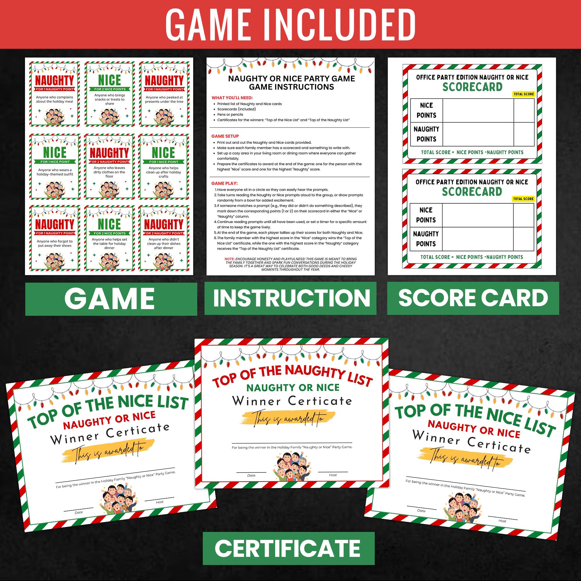 Christmas Party Game, Naughty or Nice, Family Holiday Fun (printable ...