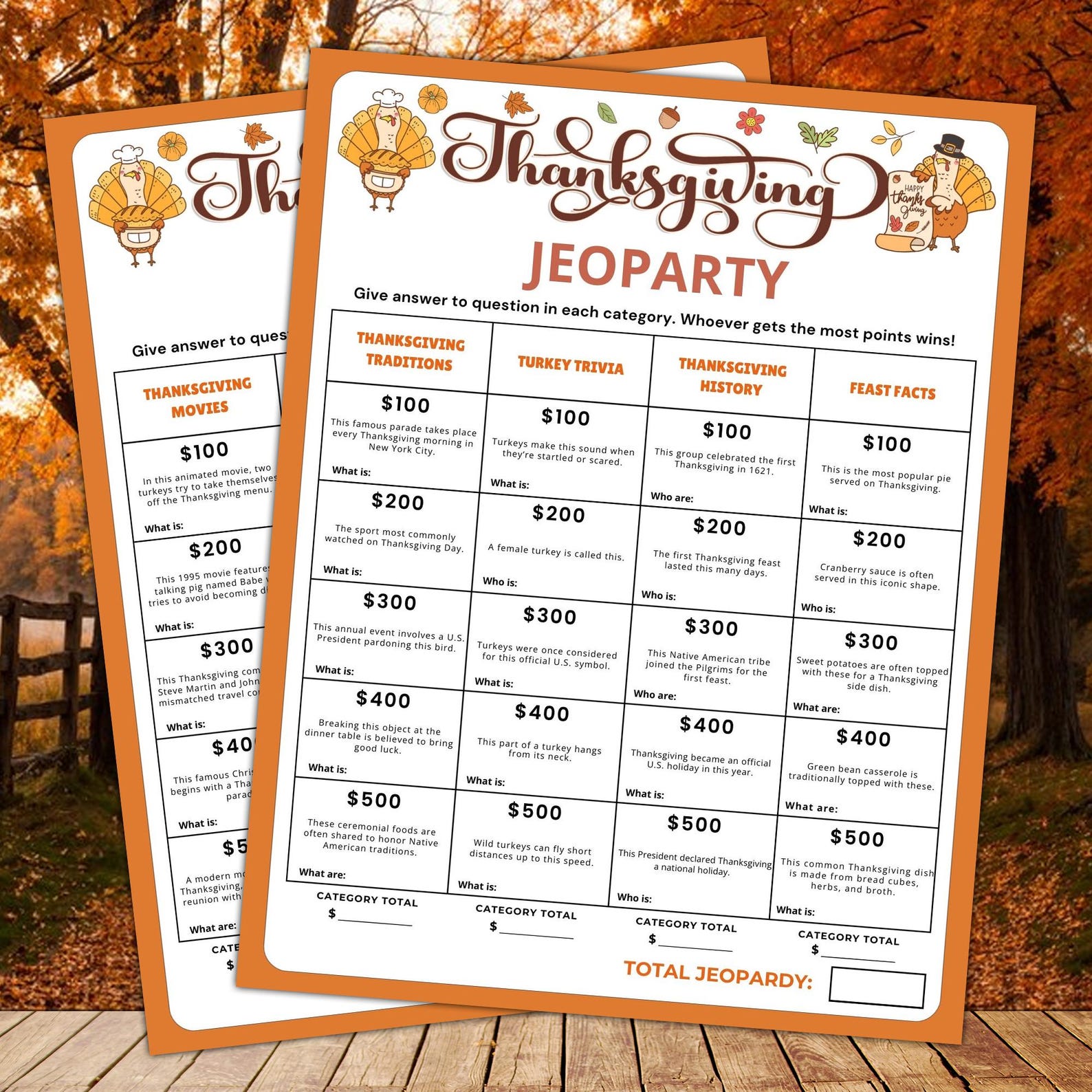 Thanksgiving Game Jeopardy, Printable Thanksgiving Trivia Game ...