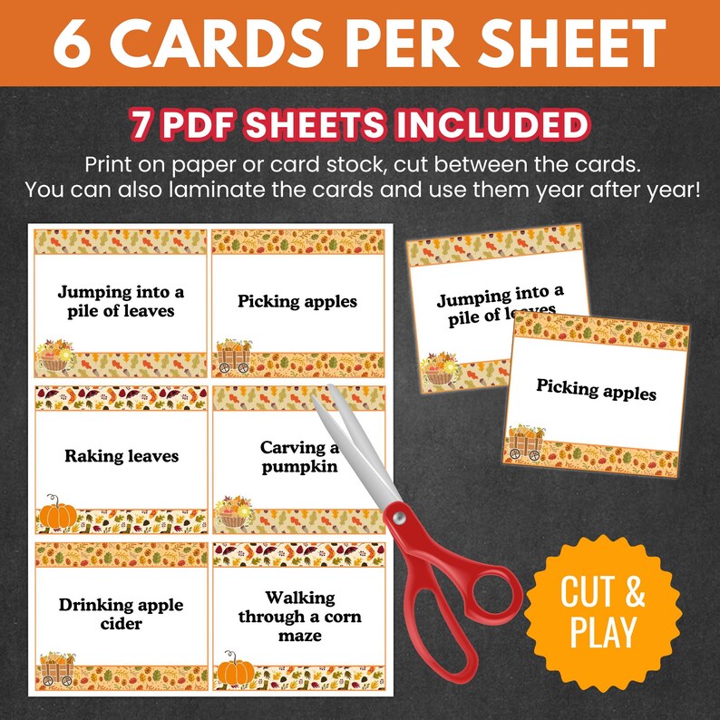 Fall Charade Game, Autumn Action Charades, Group Games, Family Team ...