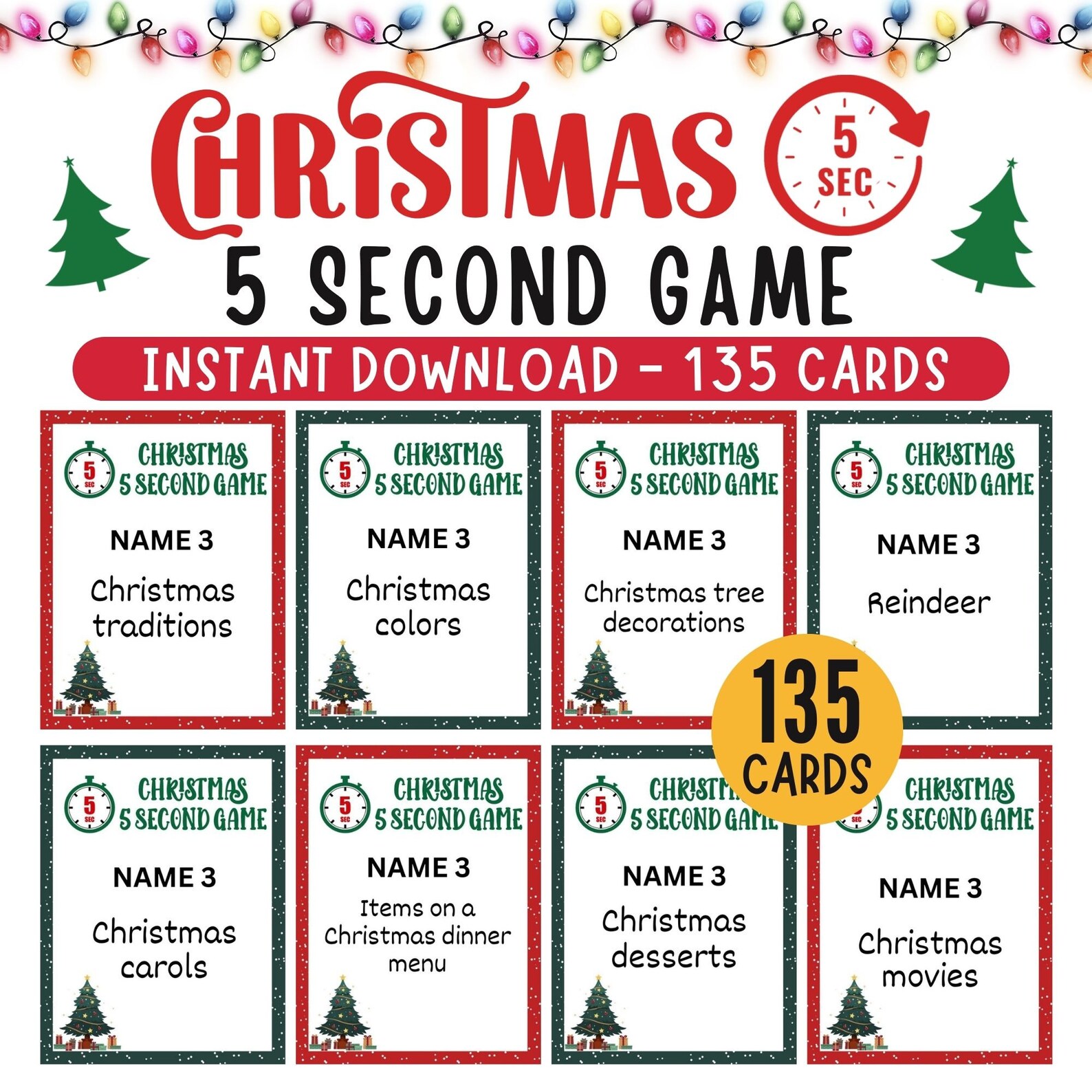 Christmas 5 Second Game, Party Trivia (printable) - Etsy