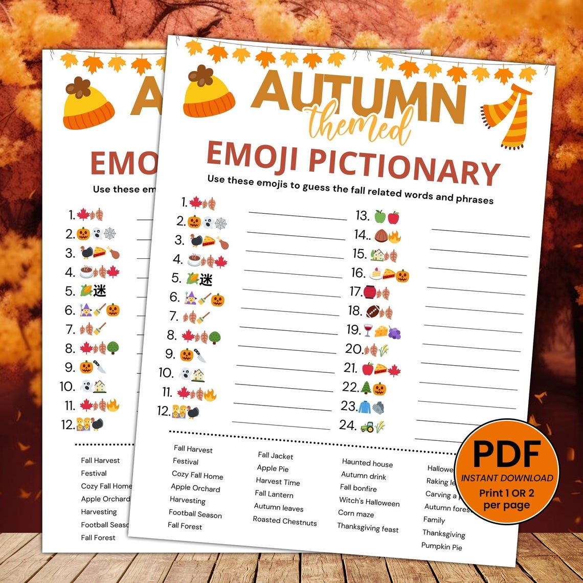 Fall Emoji Pictionary Game | Autumn Printable (digital Download) - Etsy