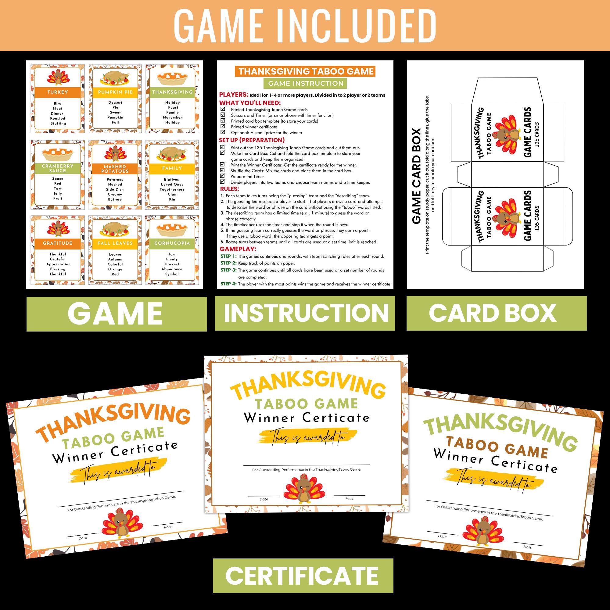 Thanksgiving Forbidden Words | Printable Thanksgiving Game ...