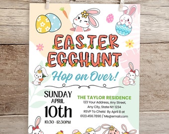Editable Easter Egg Hunt Invitation Template | Hop on Over Easter Bunny ...