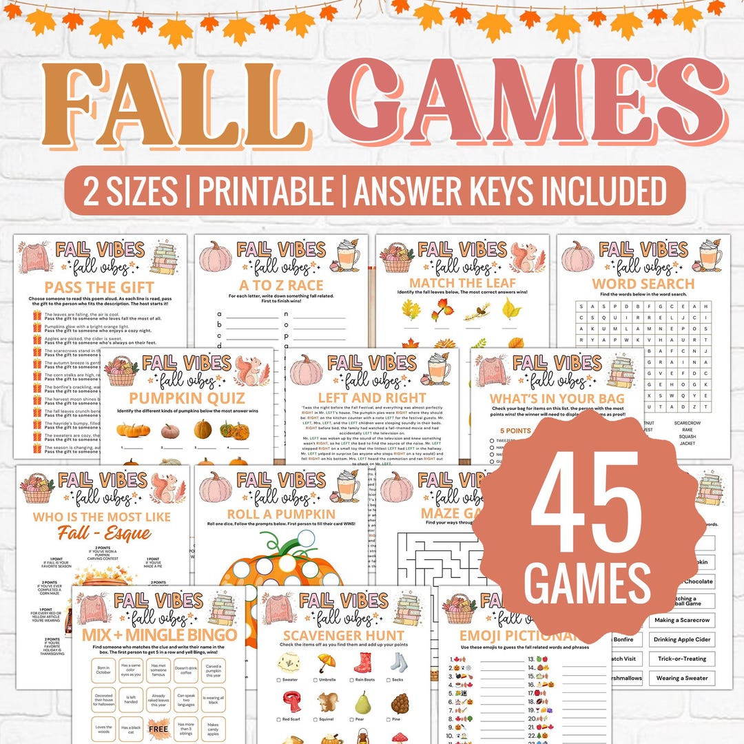 Fall Games | Fall Games Printable | Fall Party Games | Autumn Games ...