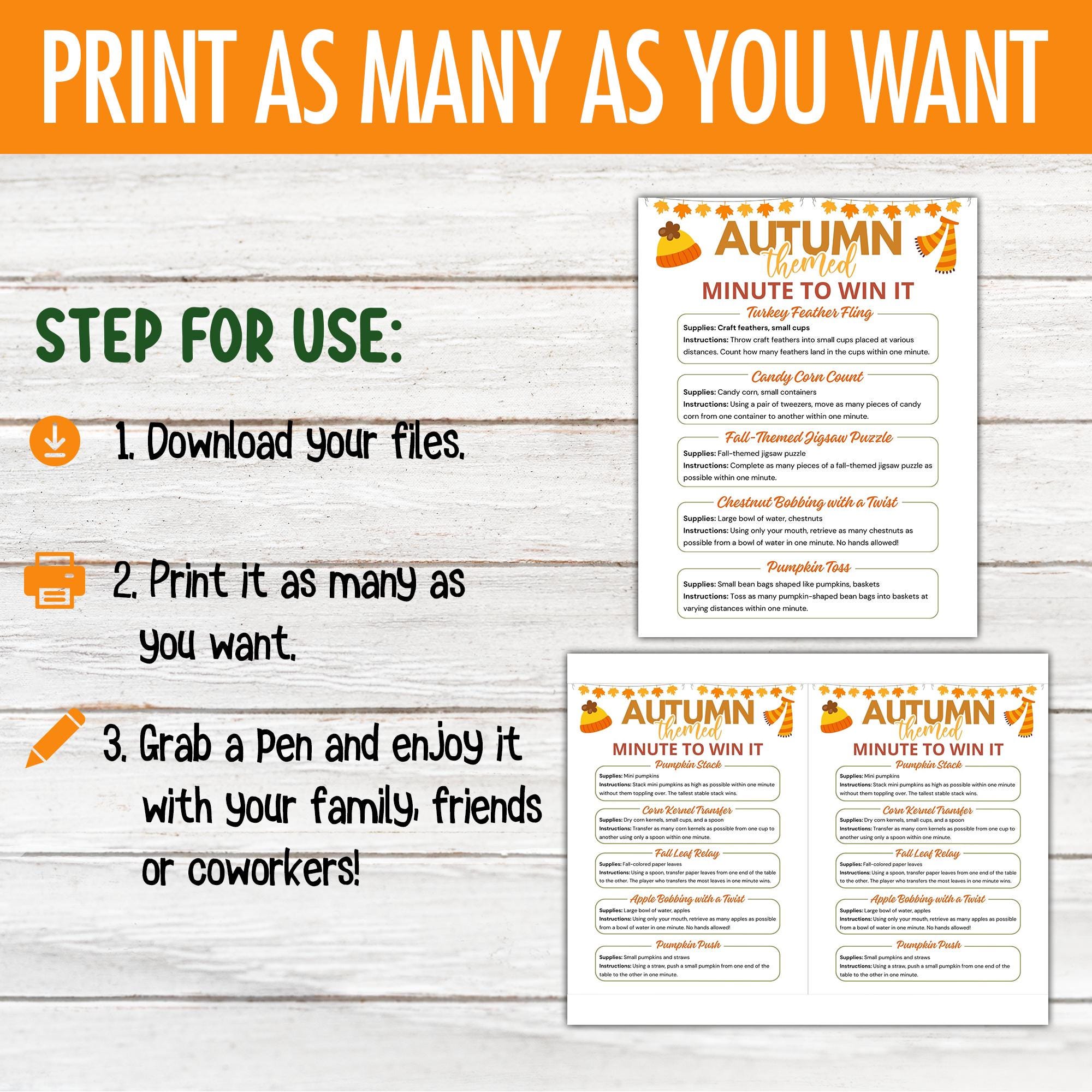 Fall Minute to Win It Games, Autumn Party (printable) - Etsy