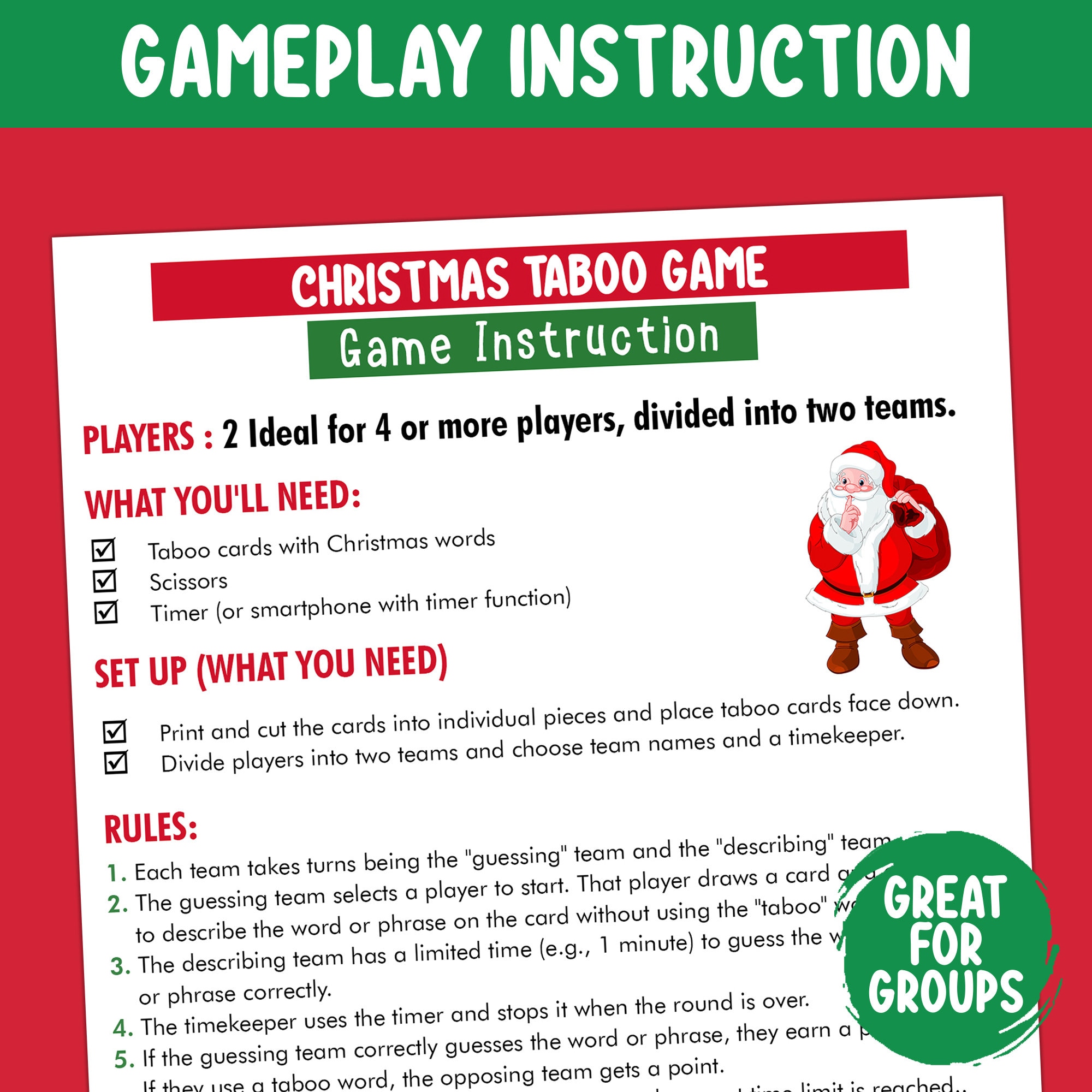 Christmas Taboo Game, Family Party Game, Printable Christmas Family ...