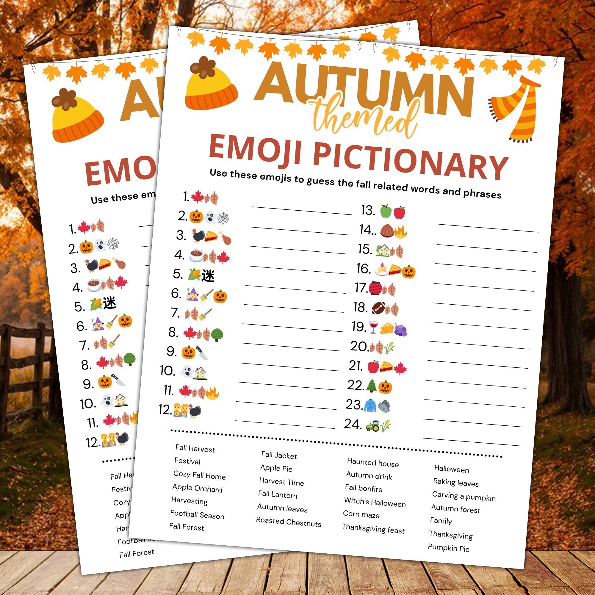 Fall Emoji Pictionary Game Printable Autumn Games Fall Time Activities ...
