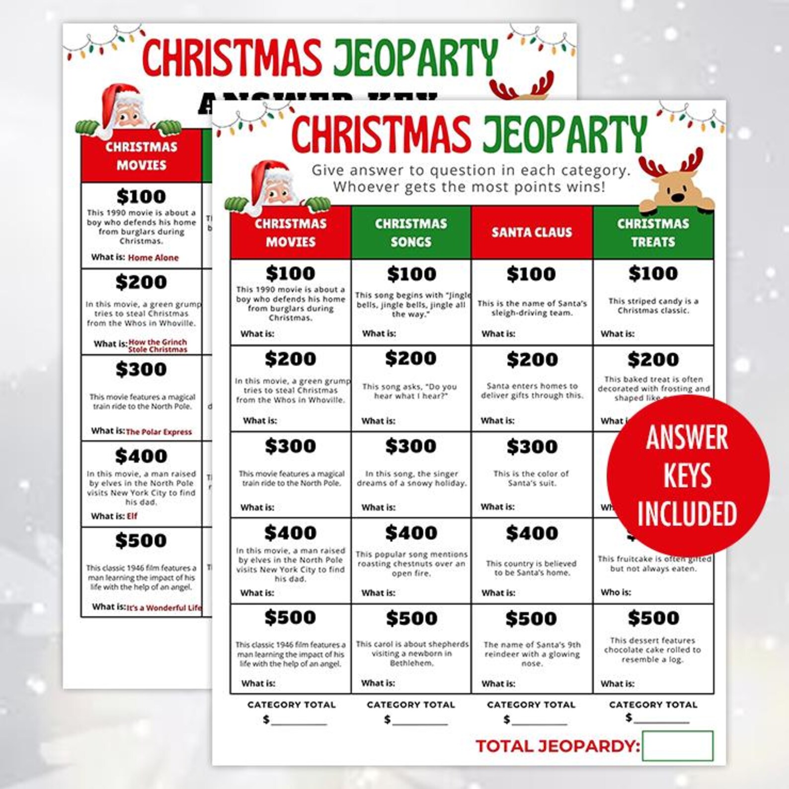 Christmas Jeopardy Game, Holiday Trivia (printable PDF) - Etsy