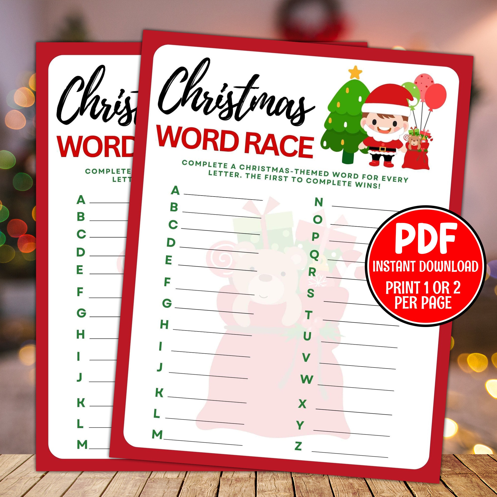 Christmas Word Race Printable Game | Christmas Family Game | Christmas ...