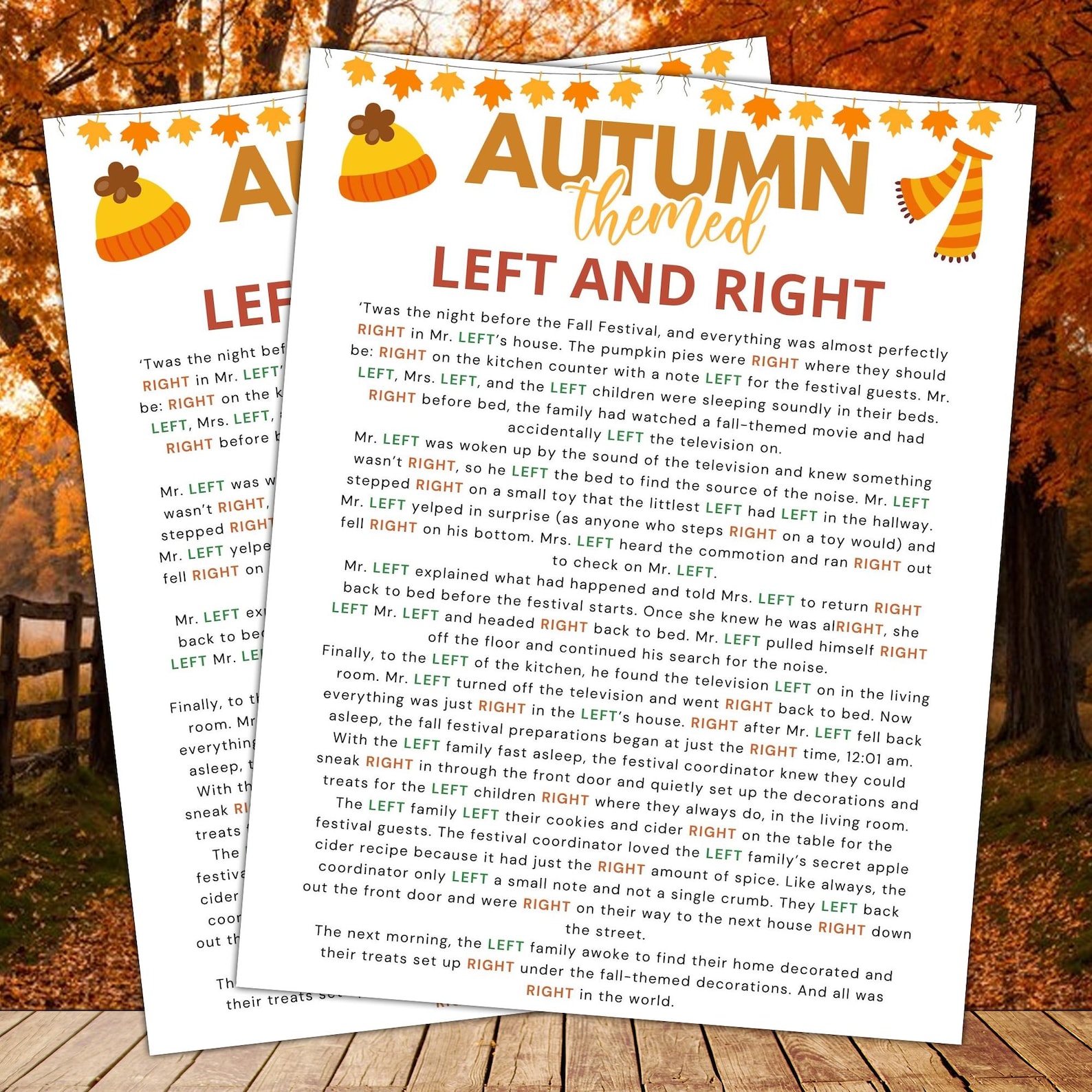 Fall Left Right Game, Left Right Story Pass the Gift Prize Exchange ...