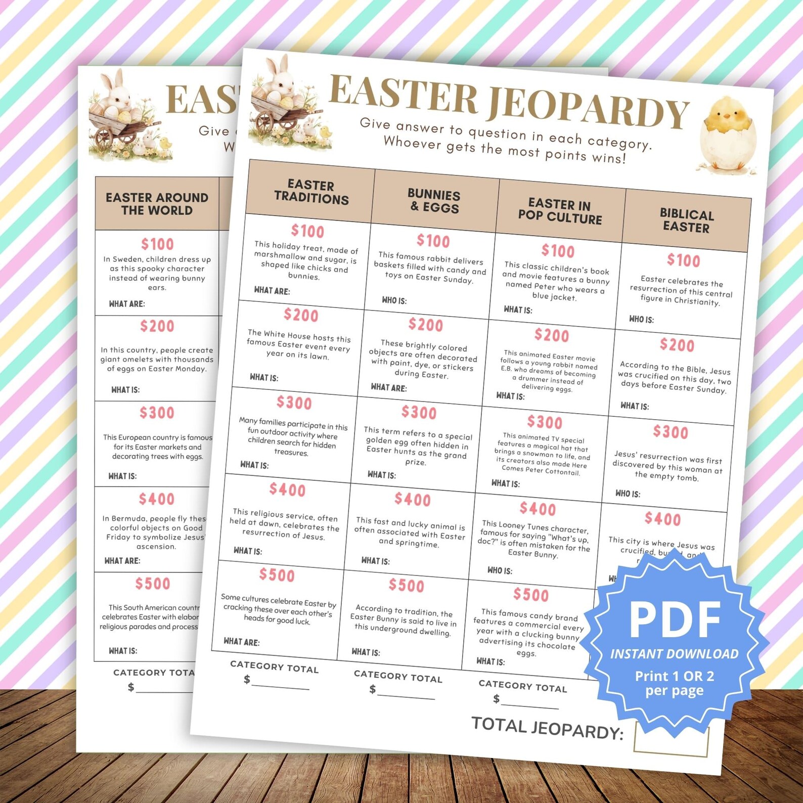Printable Easter Jeopardy Game, Family Trivia (PDF) - Etsy