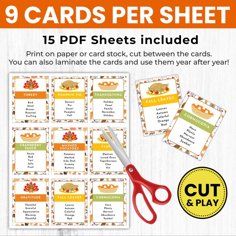 Thanksgiving Forbidden Words | Printable Thanksgiving Game ...