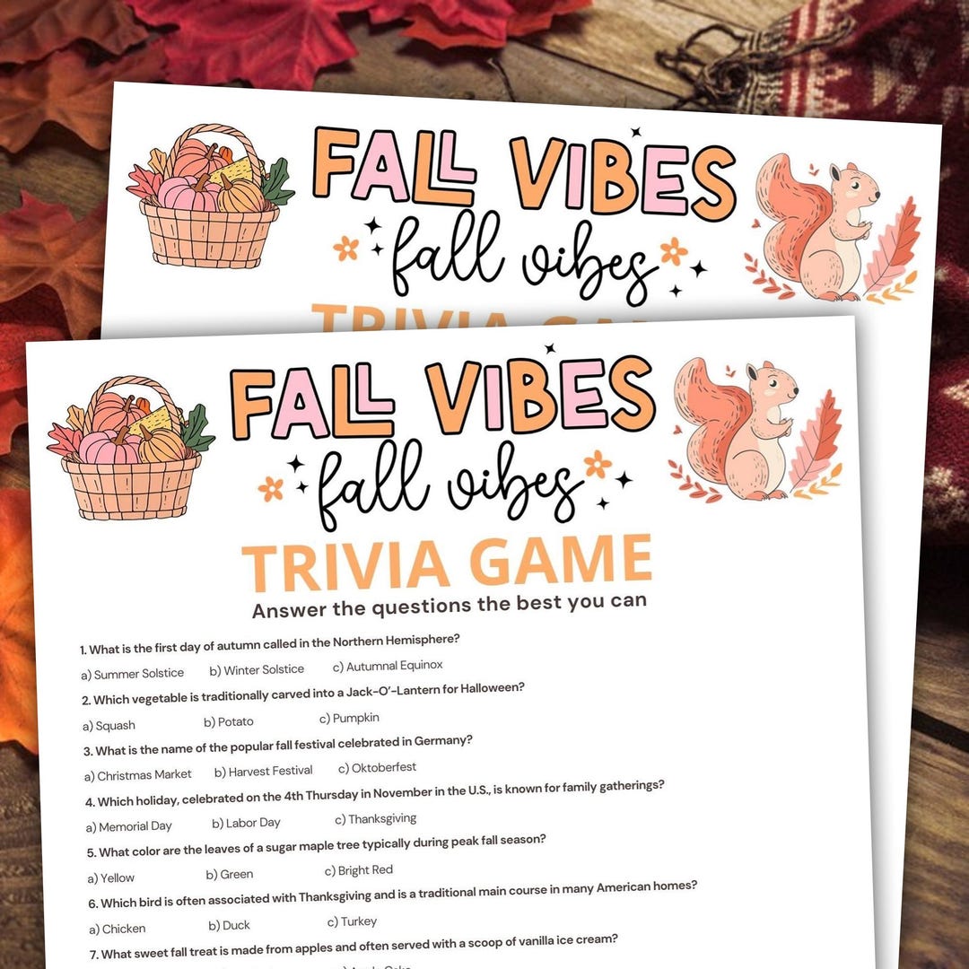 Fall Trivia Game Printable Autumn Games Autumn Game for Adults & Kids ...