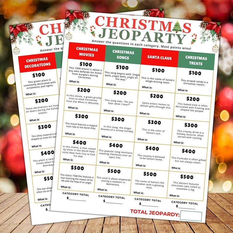Christmas Game Jeopardy Printable, Friendmas Jeoparty Game, Christmas ...