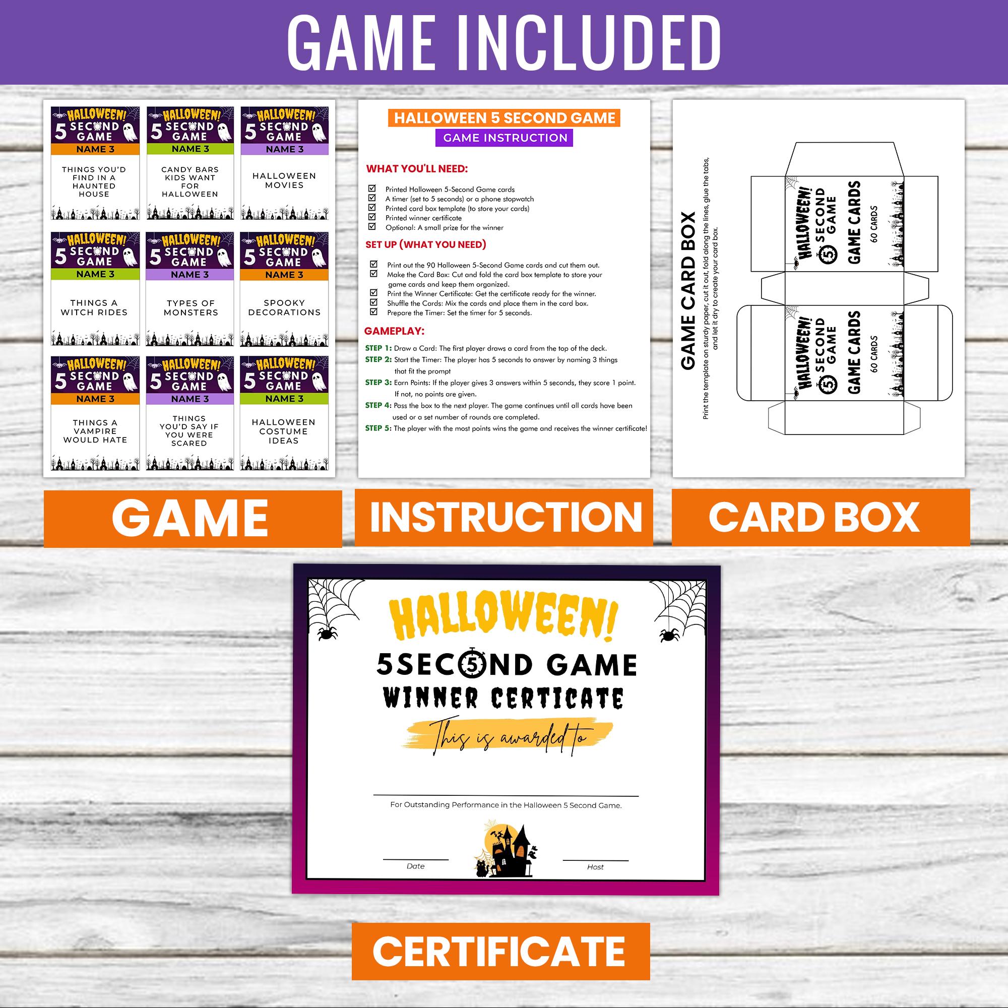 Halloween 5 Second Game Printable Halloween Game Halloween Activity for ...