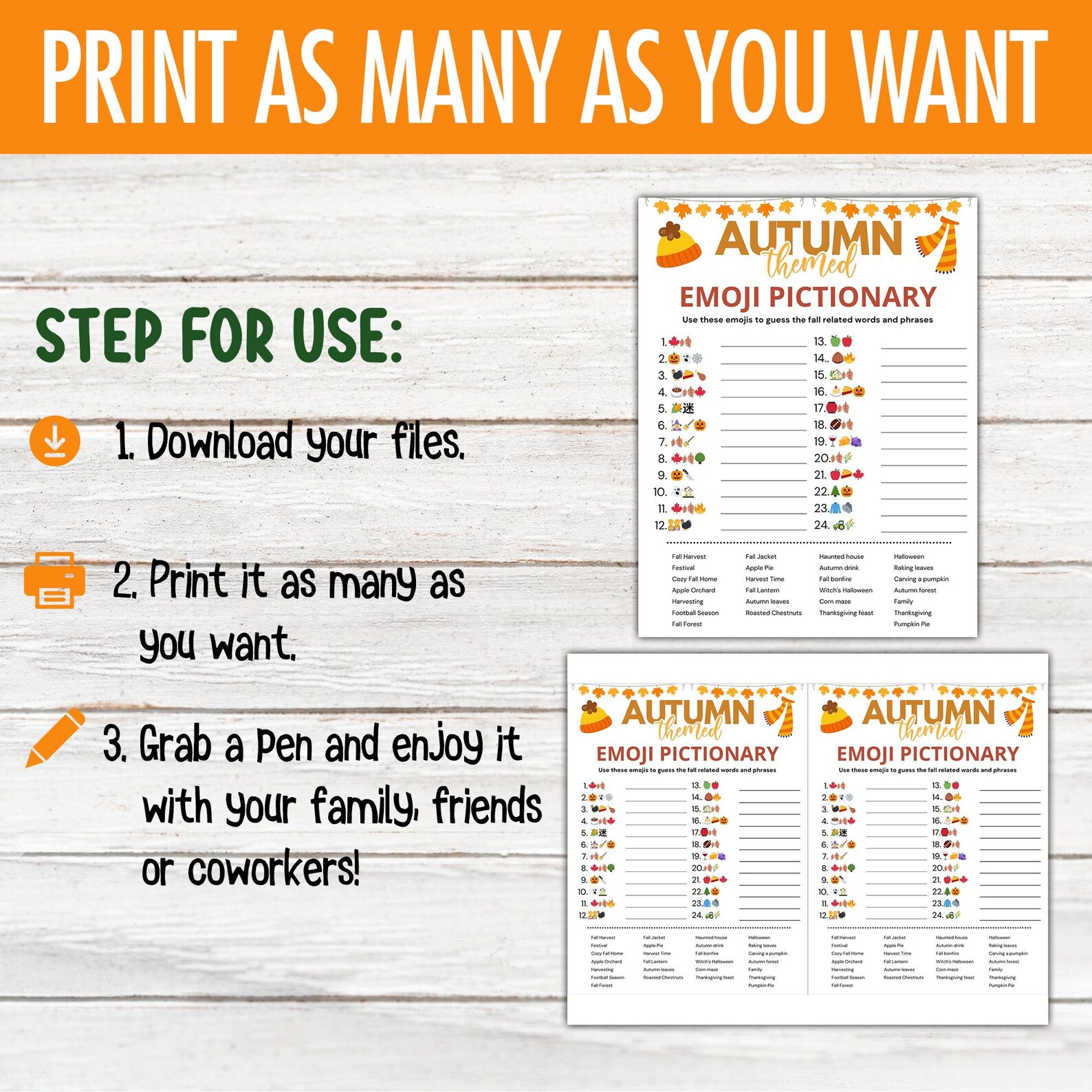 Fall Emoji Pictionary Game | Autumn Printable (digital Download) - Etsy