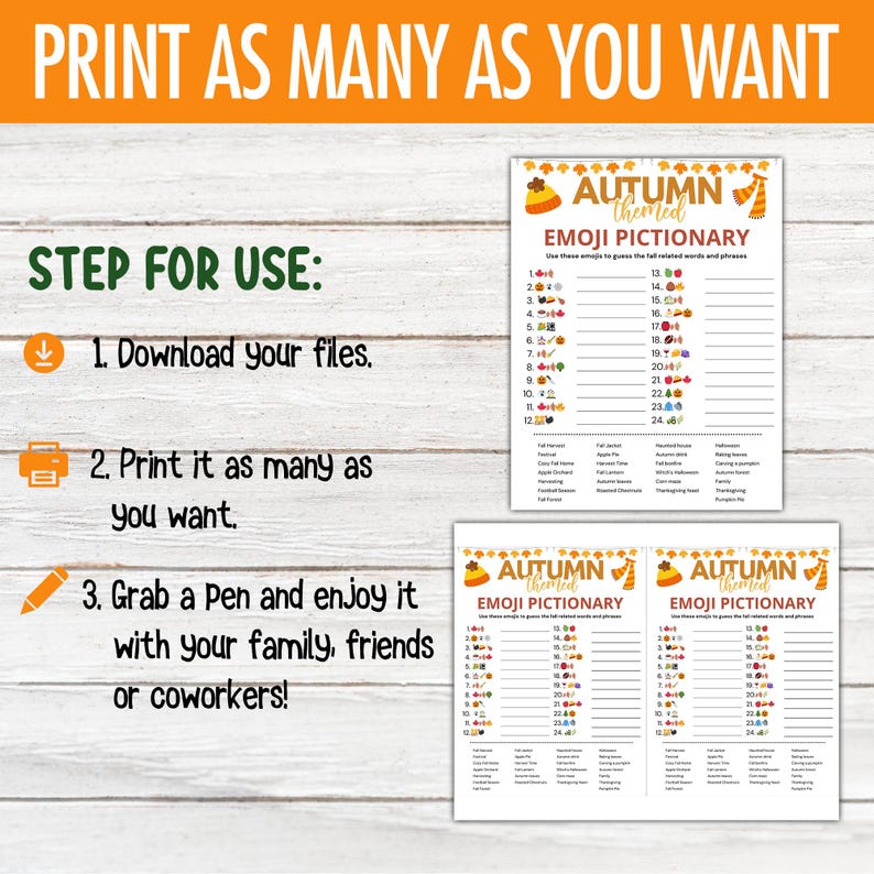 Fall Emoji Pictionary Game | Autumn Printable (digital Download) - Etsy