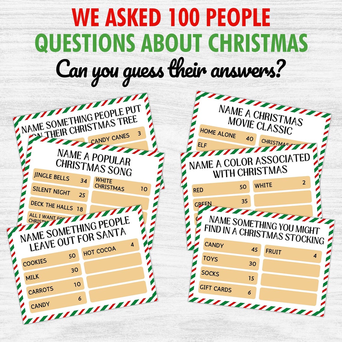 Christmas Friendly Feud Game, Holiday Trivia (printable) - Etsy
