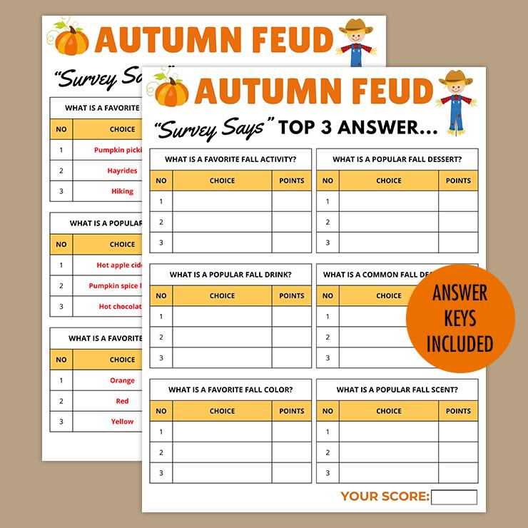 Fall Friendly Feud Fall Games for Kids Adults Fall Family Feud Fall ...
