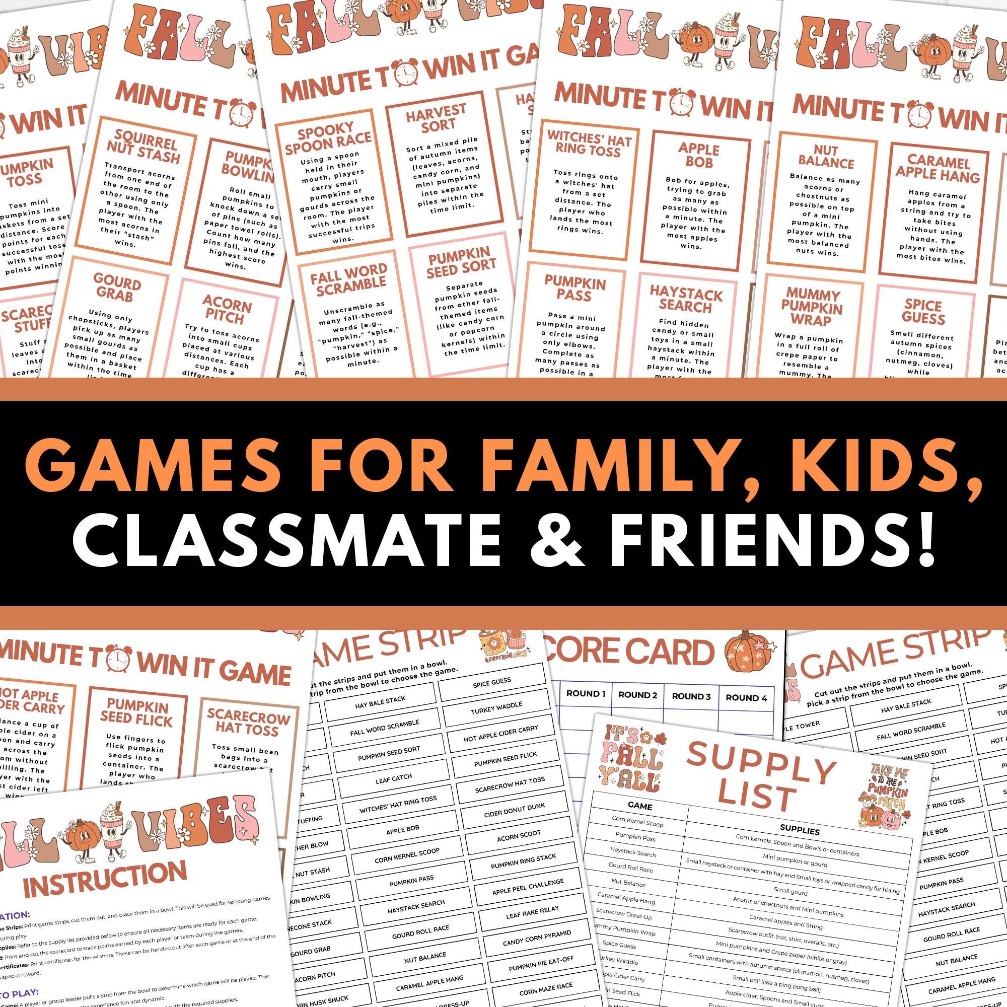 Fall Minute to Win It Games | Autumn Thanksgiving Party (printable) - Etsy