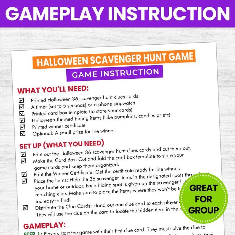 Outdoor Halloween Scavenger Hunt, Kids and Teens, Scavenger Hunt for ...