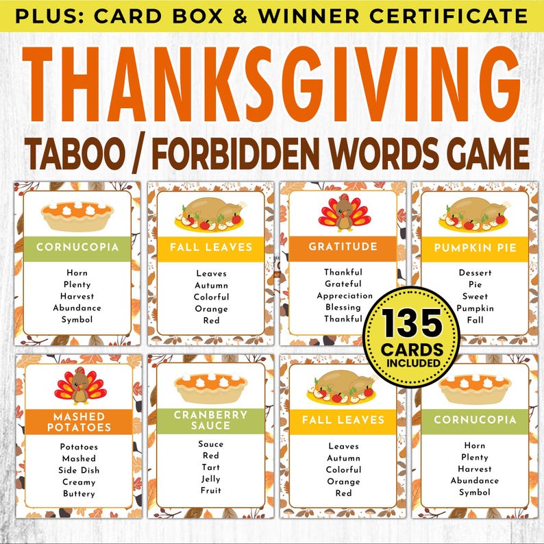 Thanksgiving Forbidden Words | Printable Thanksgiving Game ...