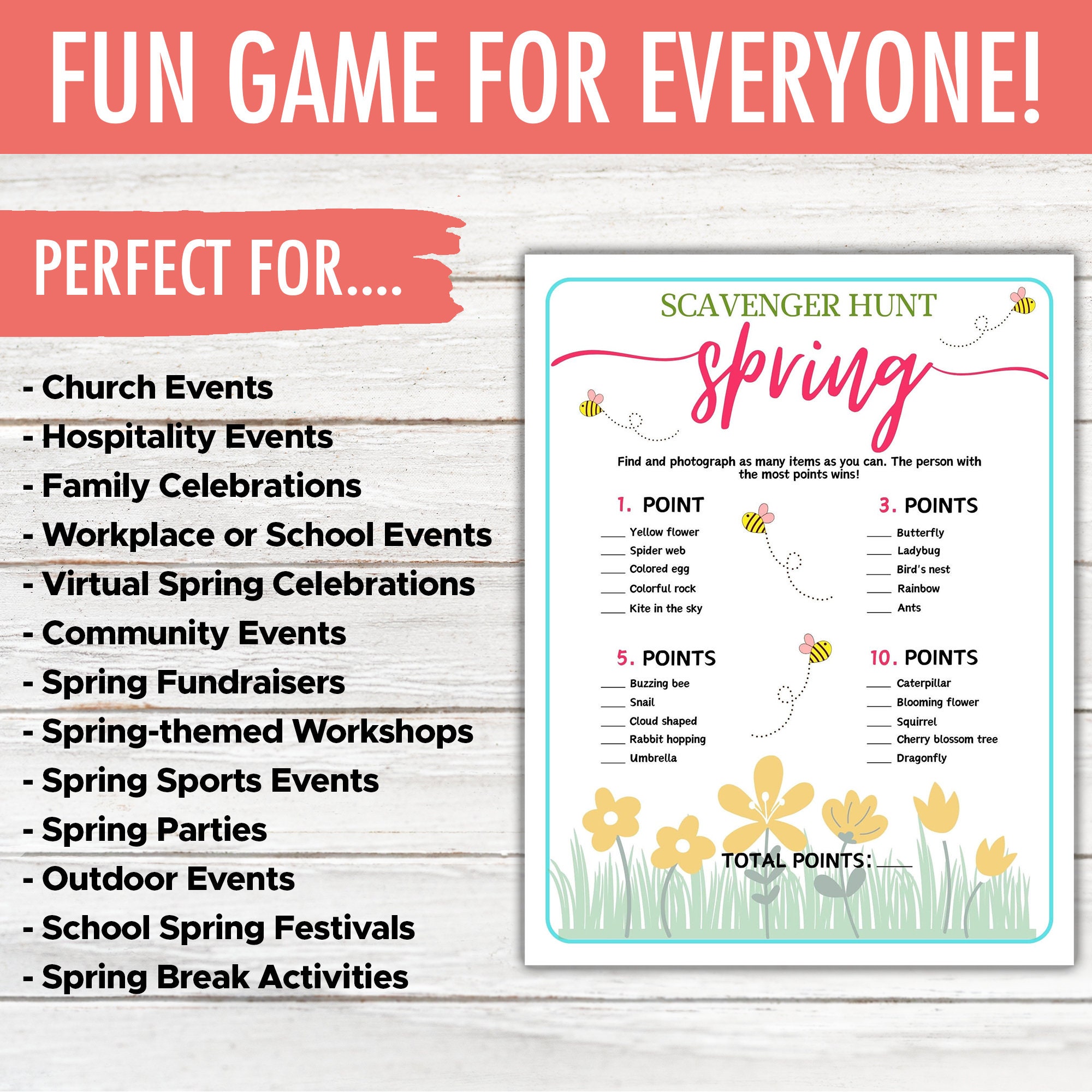 Spring Scavenger Hunt, Printable Spring Party Game for Kids & Adults ...