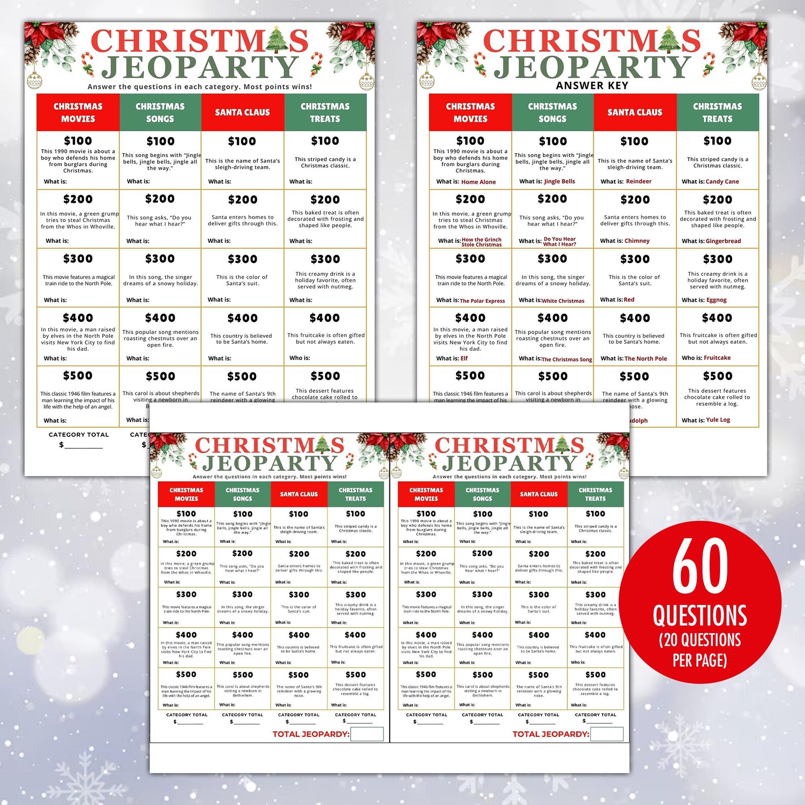 Christmas Jeopardy Game, Holiday Trivia for Family Reunion (printable ...