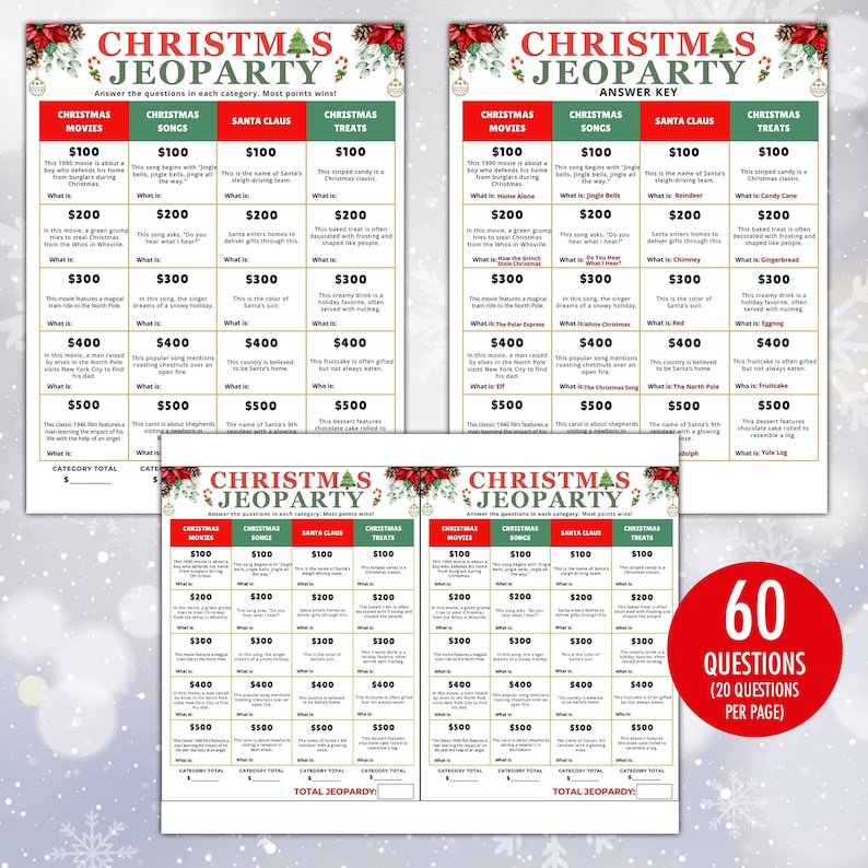 Christmas Game Jeopardy Printable, Friendmas Jeoparty Game, Christmas ...