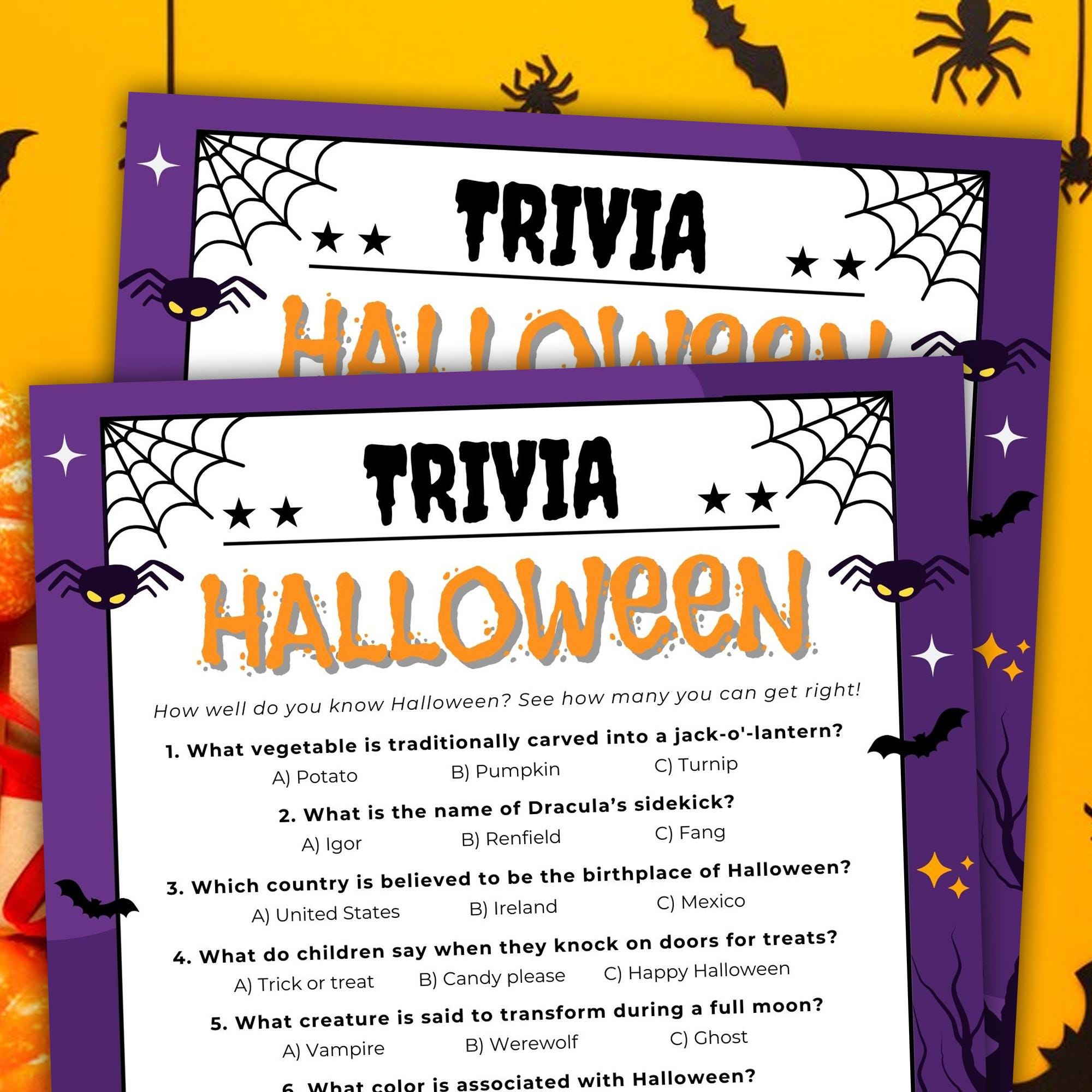Halloween Trivia Game Printable, Halloween Party Games for Kids and ...
