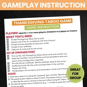 Thanksgiving Taboo Game Cards, Party Game, Printable Thanksgiving ...